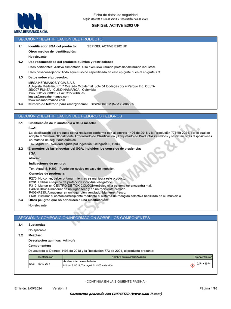 Msds - Sepigel Active E202 Uf | PDF