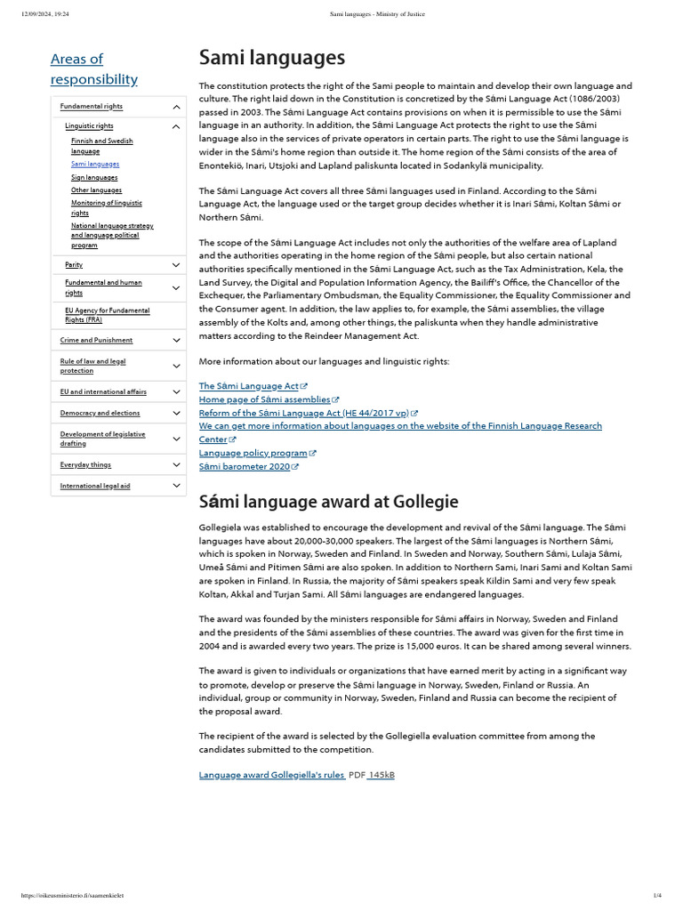 Sami languages __- Ministry of Justice | PDF