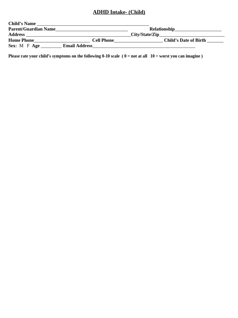 Adhd Intake Child Form | PDF