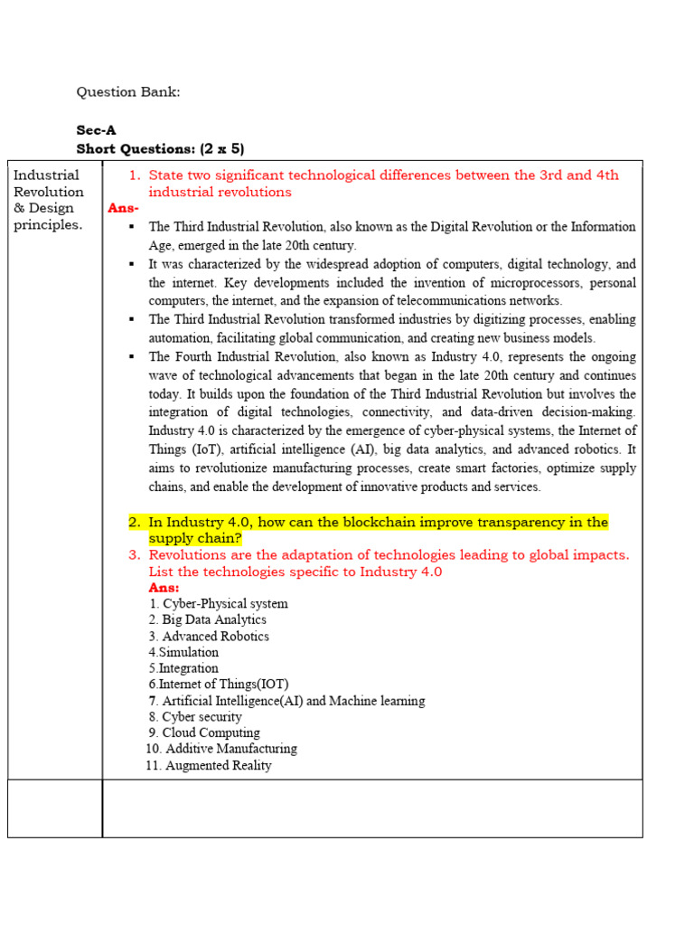 Industry 4.0 Question Bank with solution | PDF