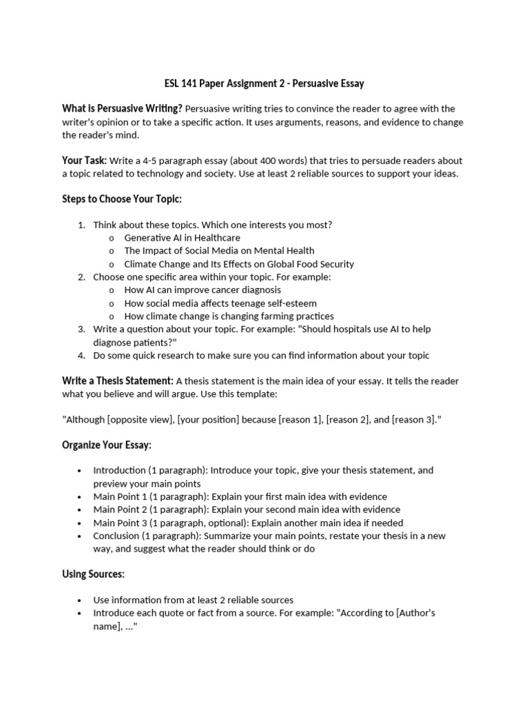 ESL 141 Paper Assignment 2 | PDF