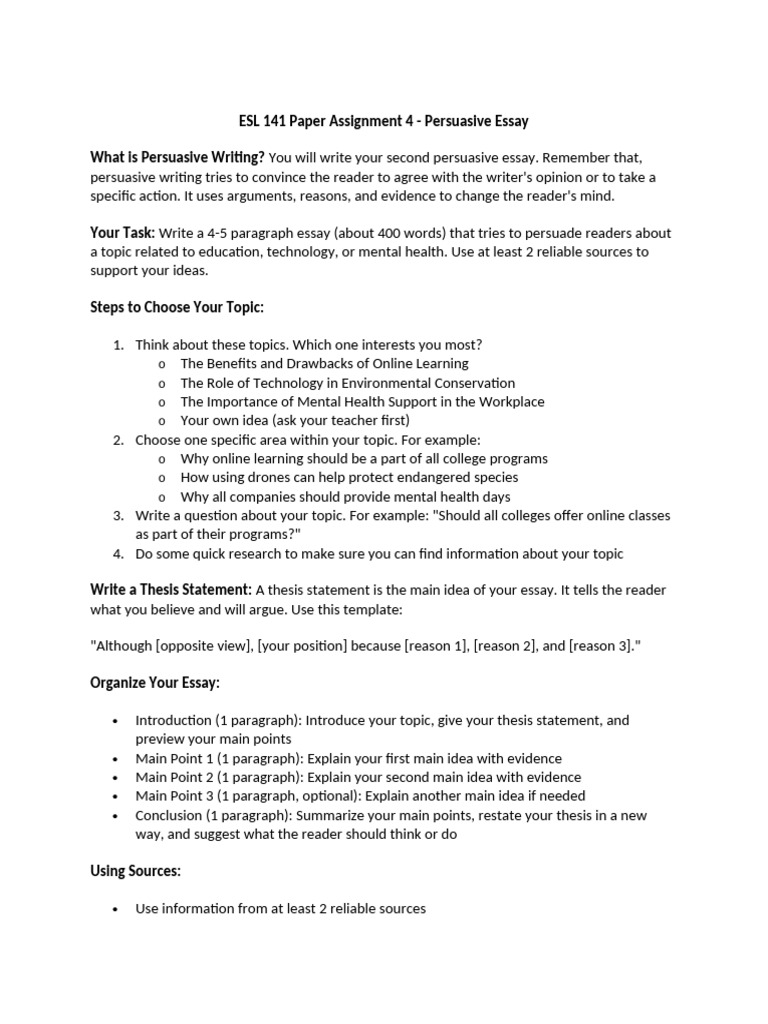 ESL 141 Paper Assignment 4 | PDF