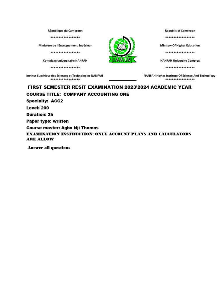 Company Accounting RESIT Paper Exam | PDF