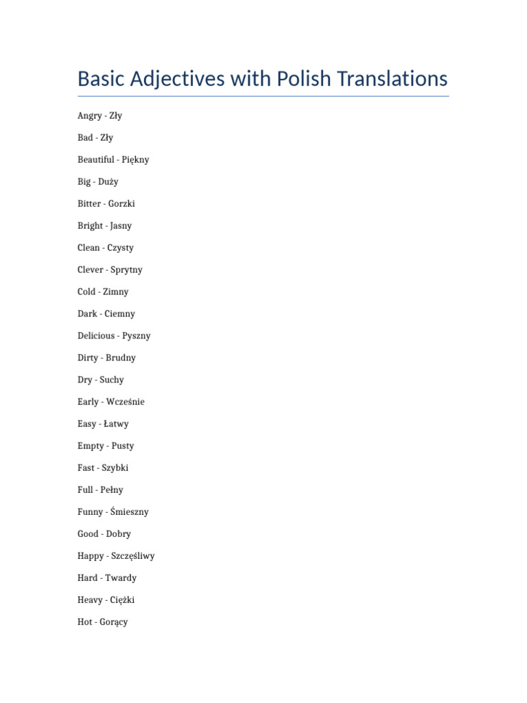 Basic Adjectives With Polish Translations | PDF