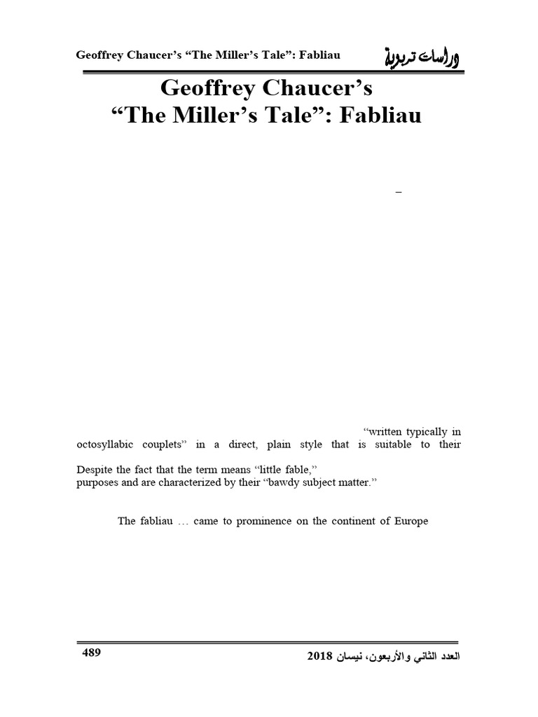 Geoffrey Chaucer's "The Miller's Tale": Fabliau: Noor Kadhoum Jawad | PDF