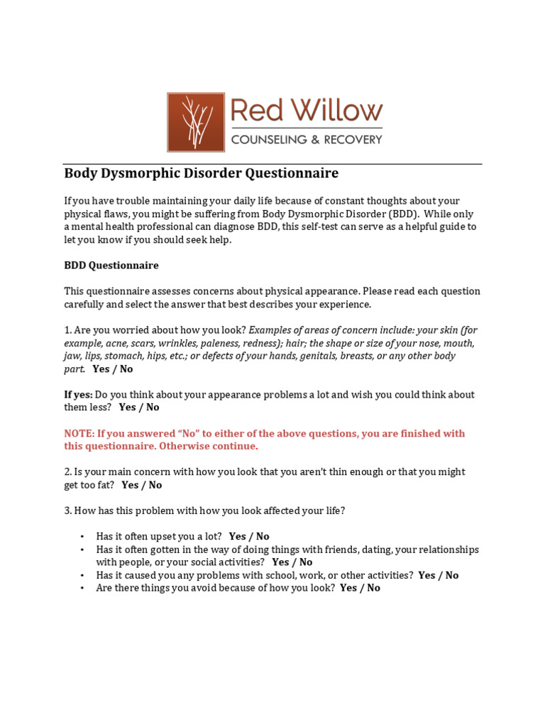 Body Dysmorphic Disorder Questionnaire | PDF