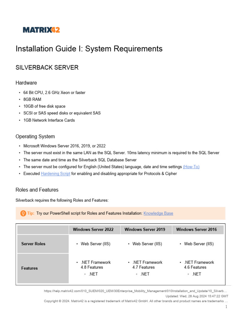 Silverback Installation System Requirements | PDF