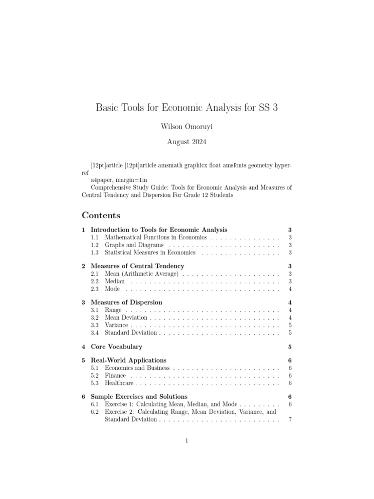 Mod 1 Note-Tools For Economic Analysis0001 | PDF