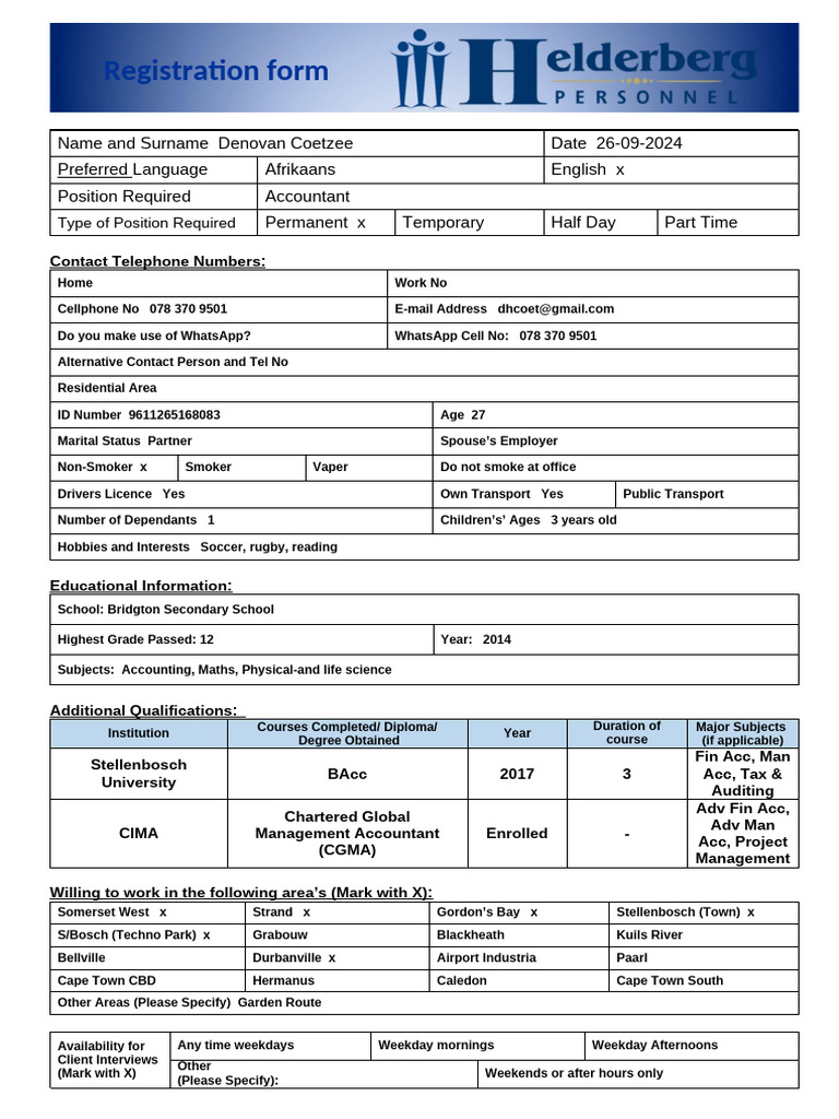 HP Registration Form (Candidate) - 2024 | PDF