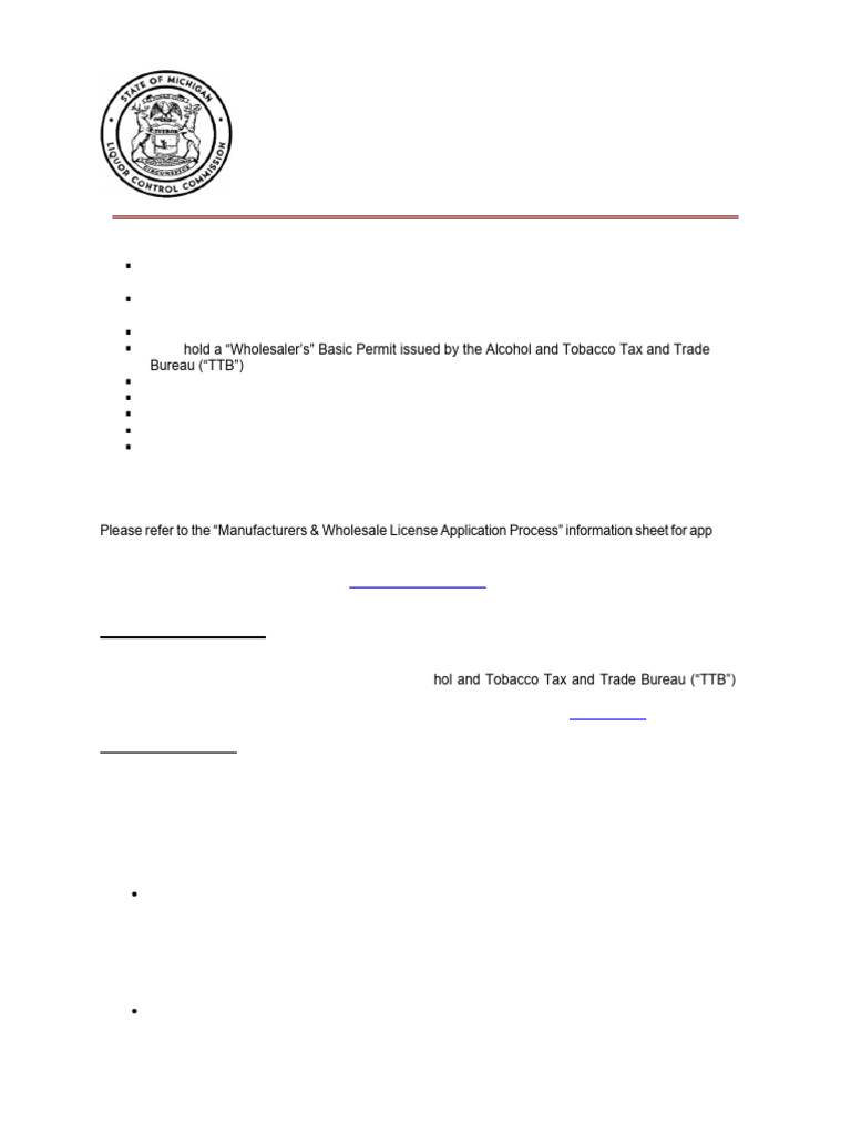 Michigan Wholesale License Rev 10-11 | PDF | Drink | License