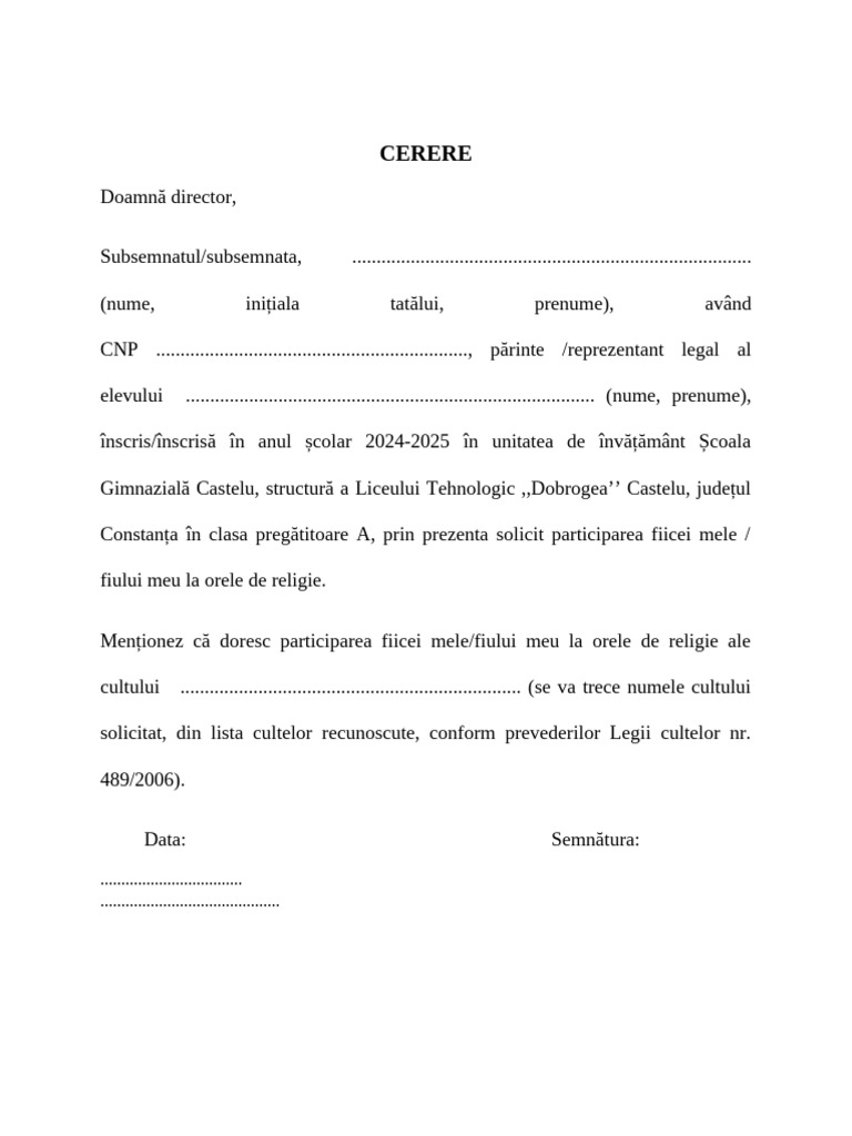 Cerere Religie | PDF