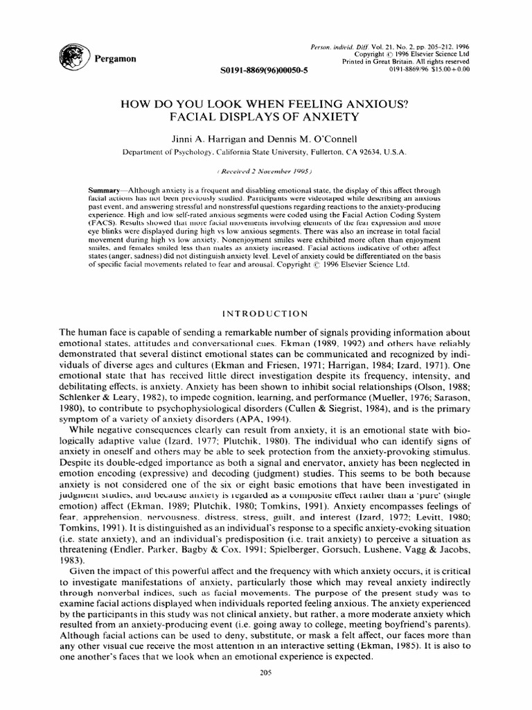 How Do You Look When Feeling Anxious? Facial Displays of Anxiety | PDF
