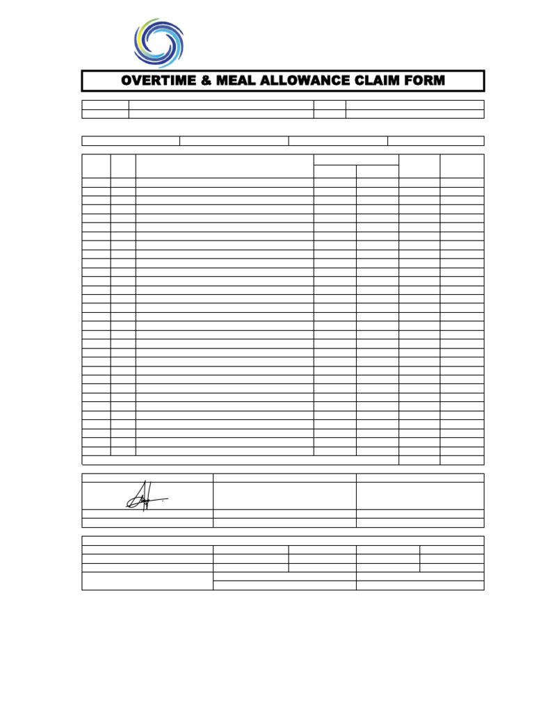 FRM-HRA-001 - 1 - Overtime and Meal Allowance Claim Form JULY | PDF