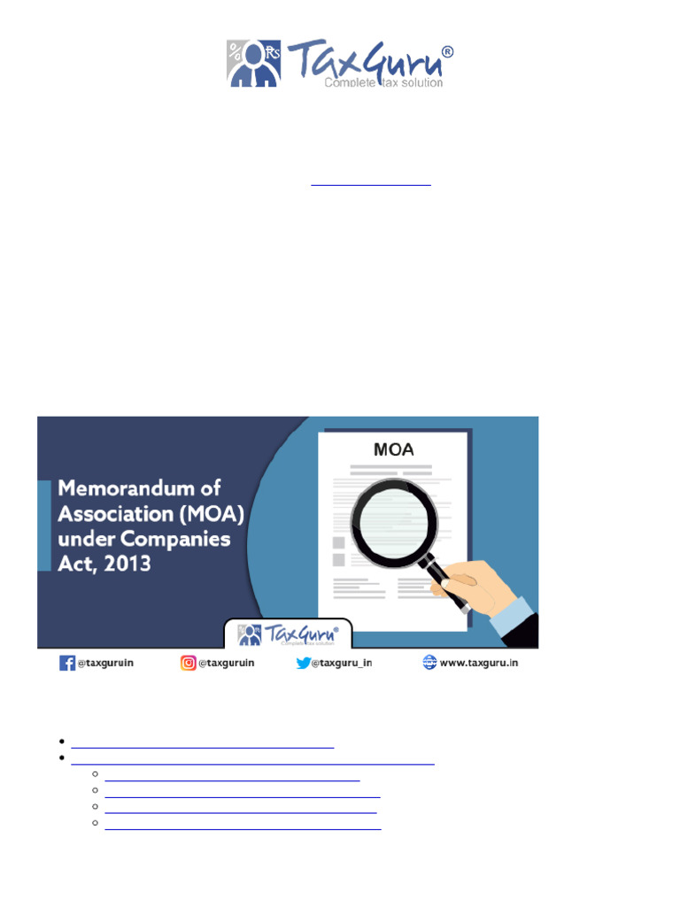 Memorandum of Association (MOA) Under Companies Act, 2013 - Taxguru ...
