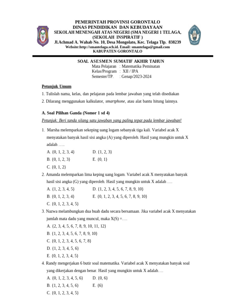 Soal ASAT Mat Peminatan 2024 | PDF