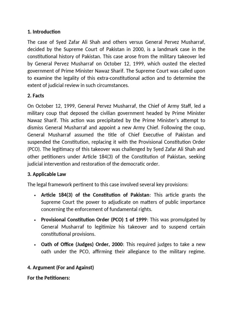 Zafar Ali Shah vs. General Pervez Musharraf | PDF
