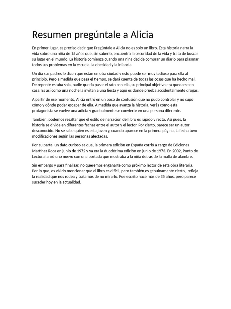Analisis Libro Preguntale A Alicia | PDF