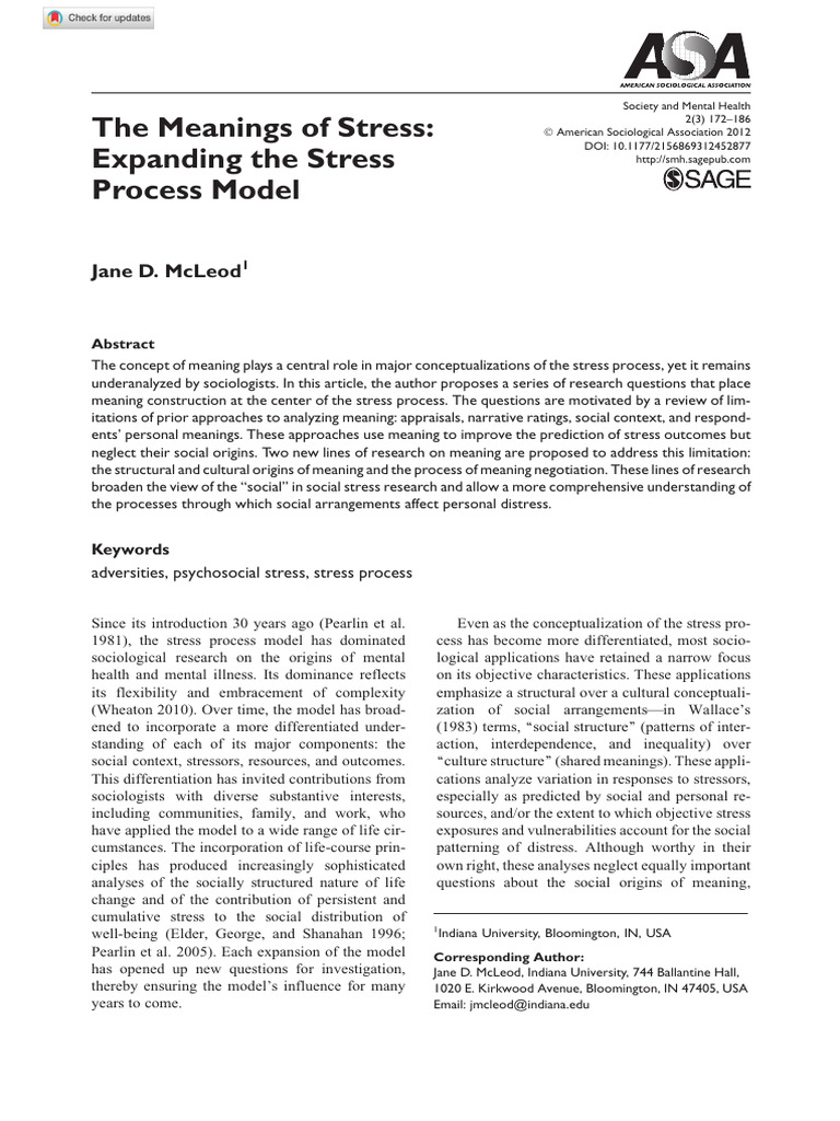 The Meanings of Stress Expanding The Stress Process Model | PDF