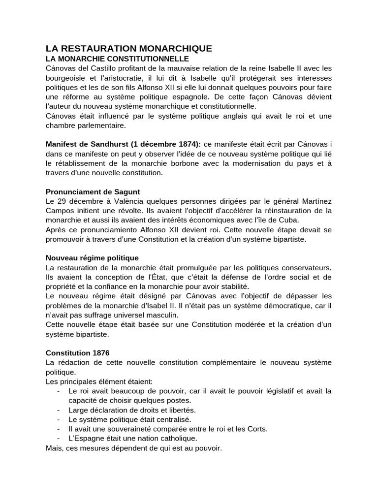 La Restauration Monarchique 2 | PDF