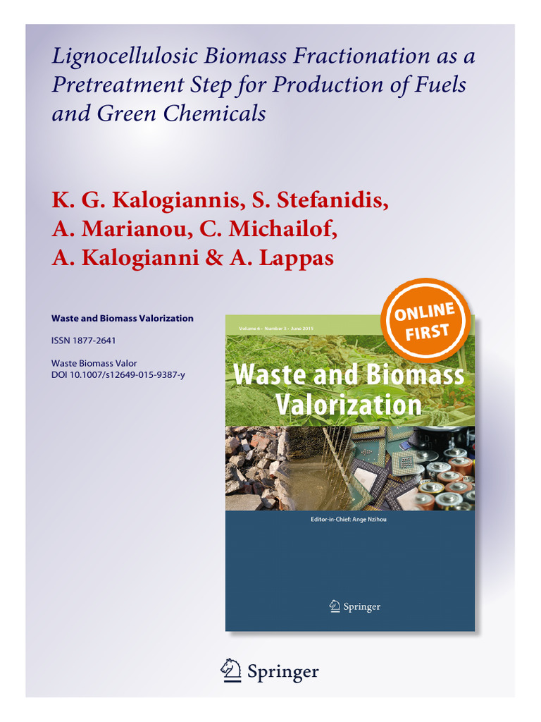 2015 - PAPER Lignocellulosic Biomass Fractionation As A Pretreatment ...