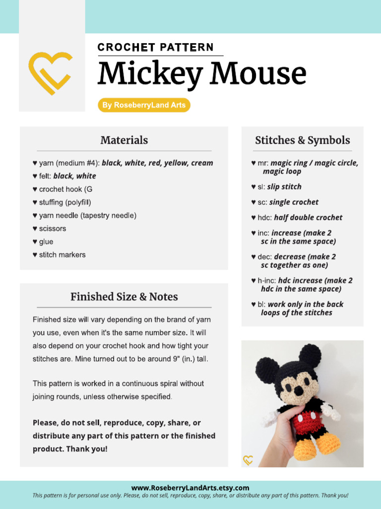 MickeyMouseCrochetPattern byRoseberryLandArts | PDF