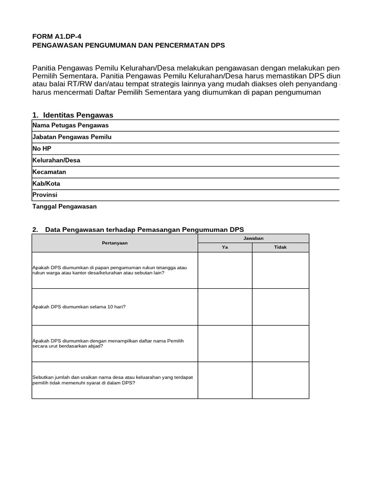 Alat Kerja PKD Pengawasan Pengumuman Dan Pencermatan DPS | PDF