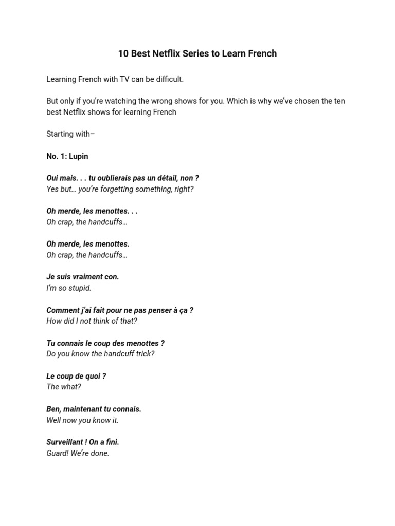 10 Best Netflix Series To Learn French PDF | PDF