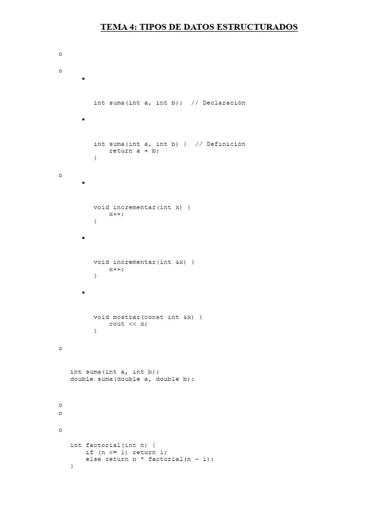 Tema 4 - Tipos de Datos Estructurados | PDF