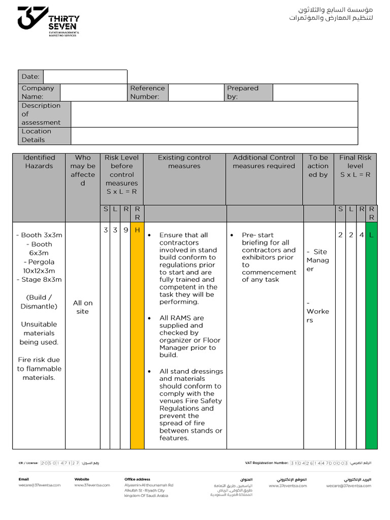 Construction Risk Assessment - Template | PDF