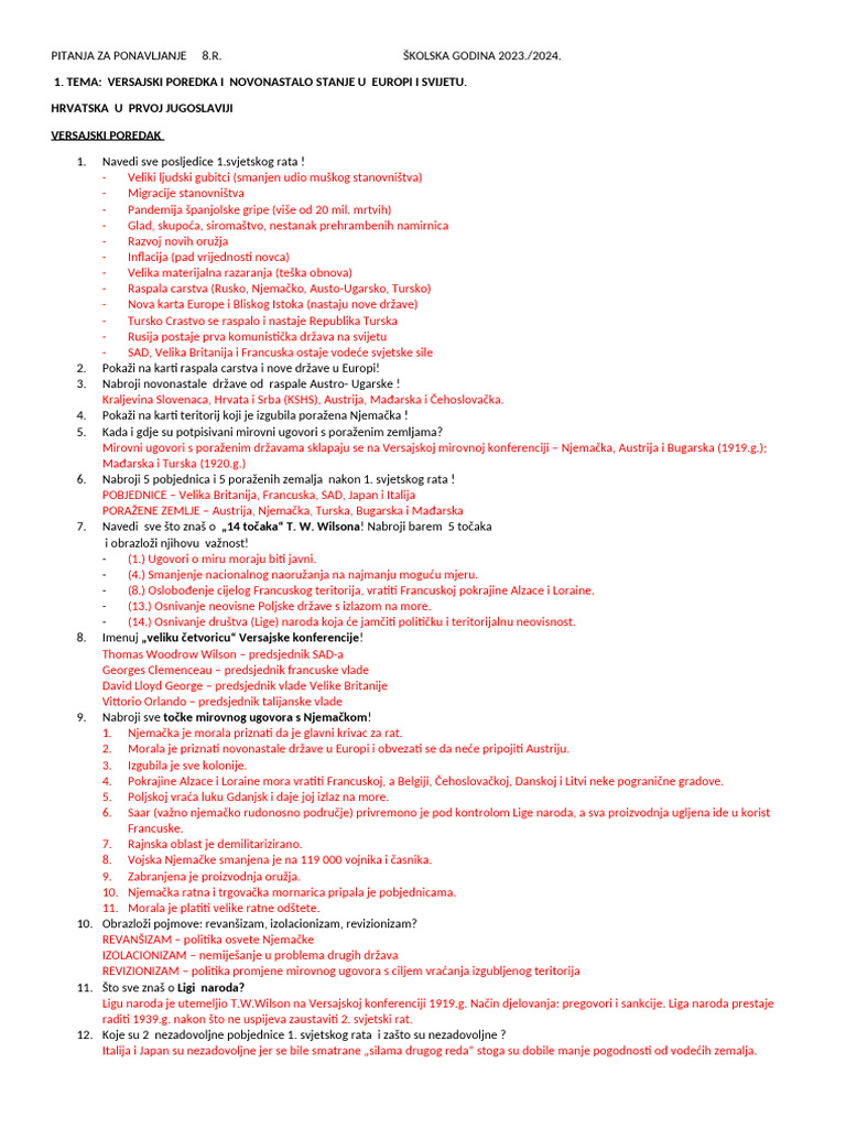 PITANJA ZA PONAVLJANJE 8 1 Tema 2023 2024 | PDF