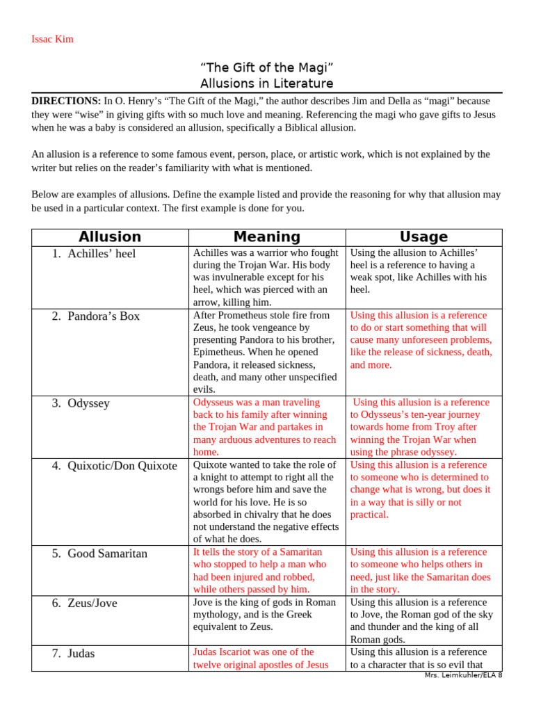 Allusions Worksheet | PDF