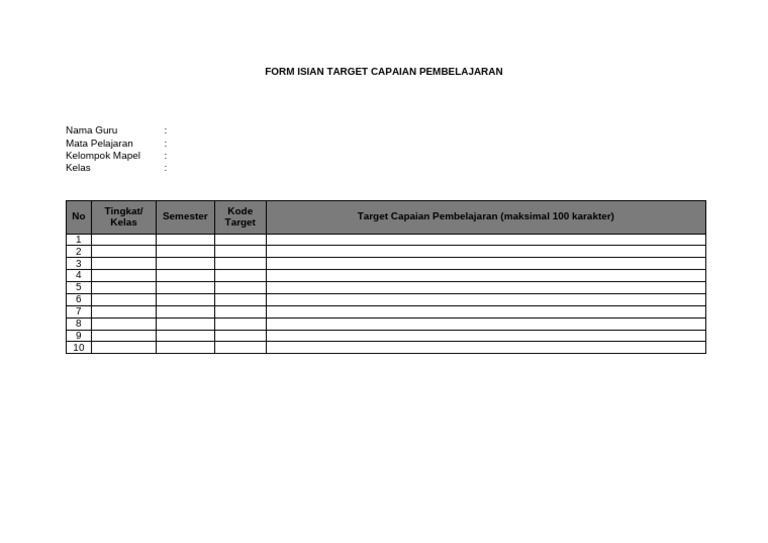 Form Isian Target Capaian Pembelajaran | PDF