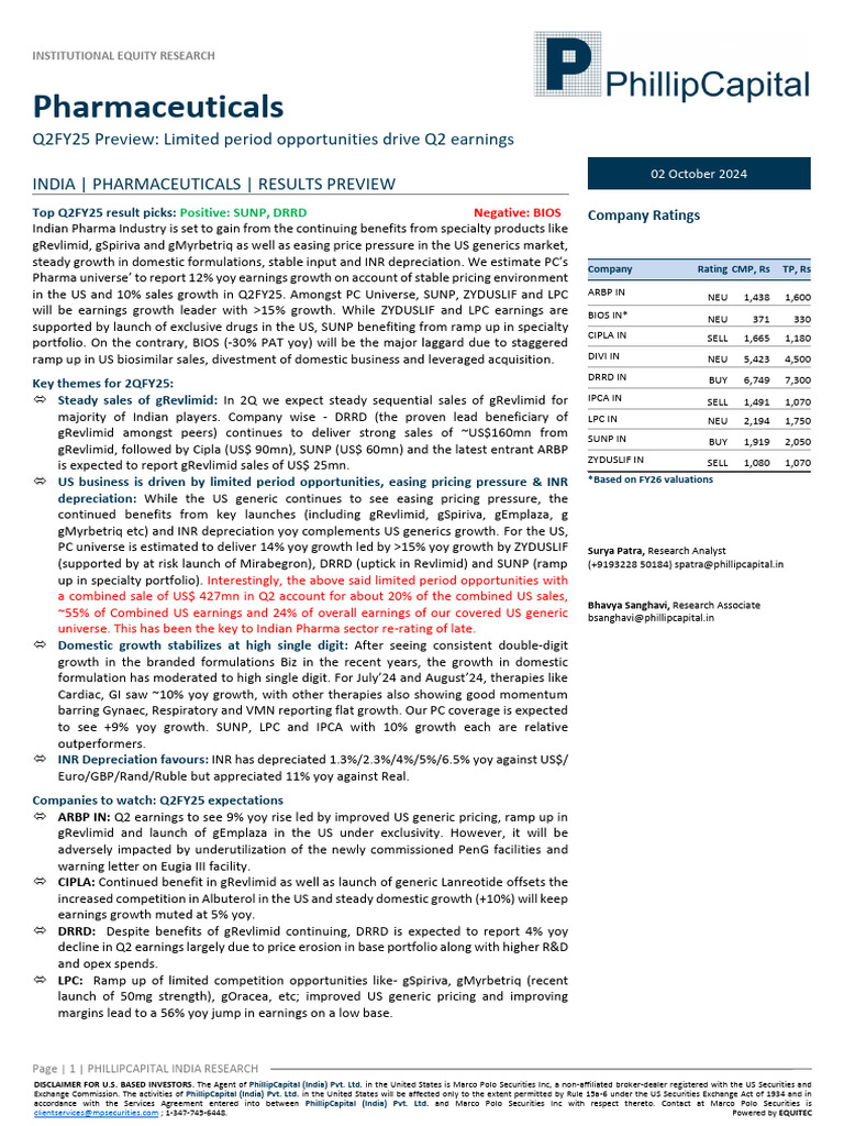 PC - Pharma Q2FY25 Preview - Oct 2024 20241002210534 | PDF