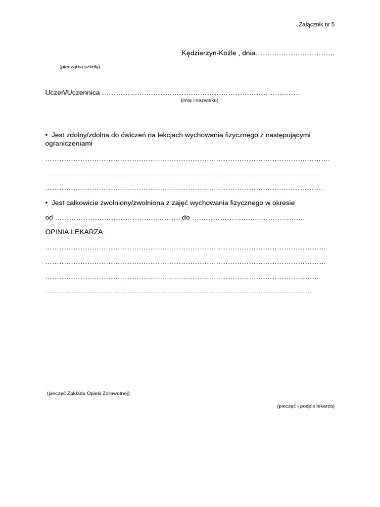 Opinia Lekarza Zalacznik 5 | PDF