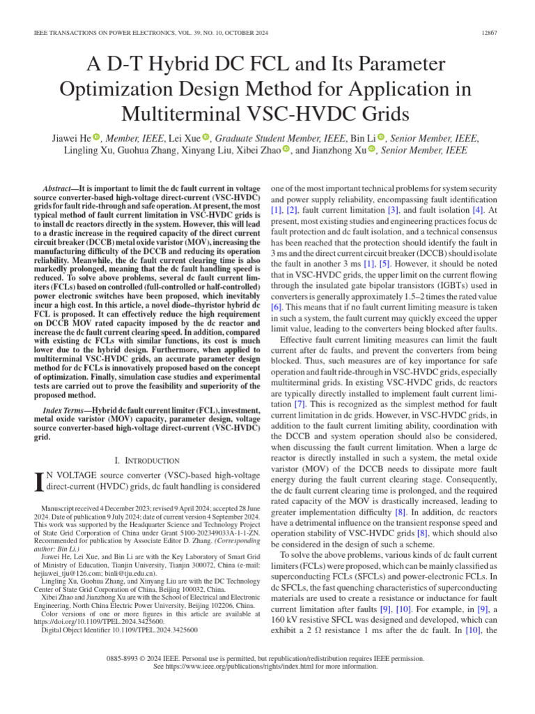 A D-T Hybrid DC FCL and Its Parameter Optimization Design Method For Application in Multi | PDF ...