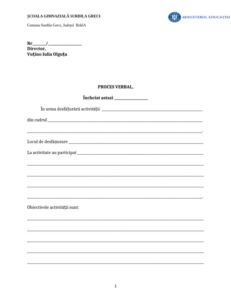 Proces Verbal Activitati Extra | PDF