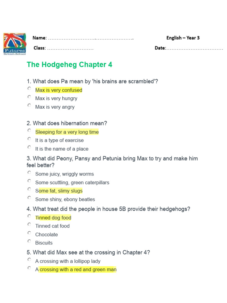 The Hodgeheg Chapter 4 Answerkey | PDF