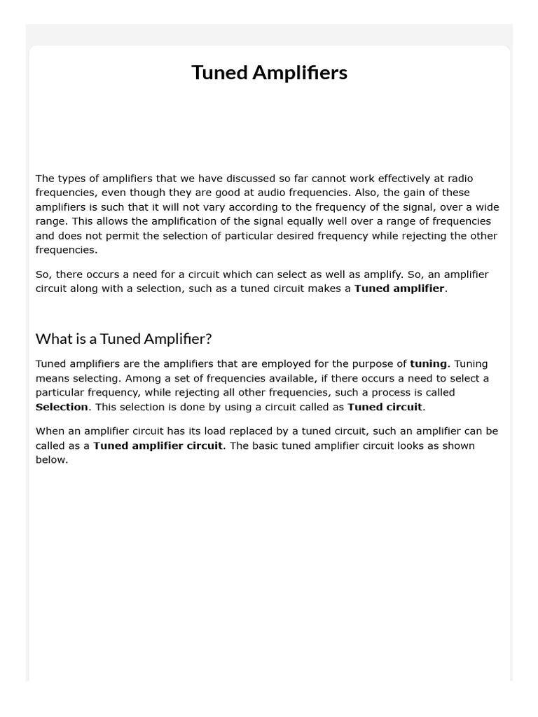 Tuned Amplifiers | PDF | Electrical Impedance | Amplifier