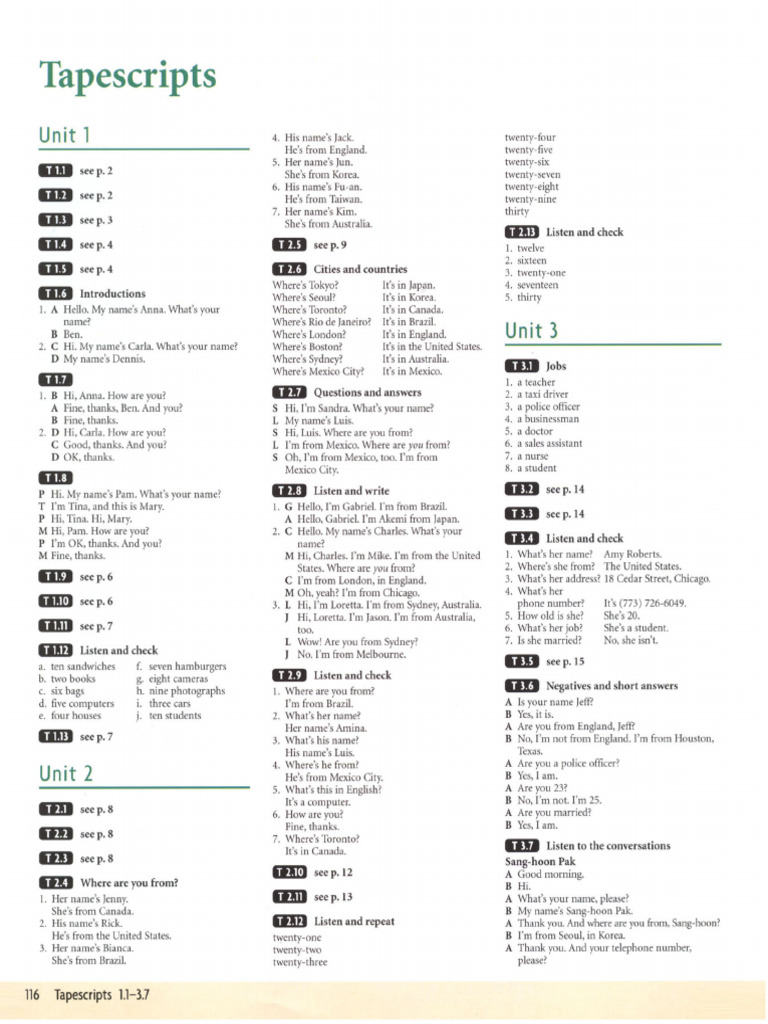2.AH Student Book Starter Tapescripts | PDF