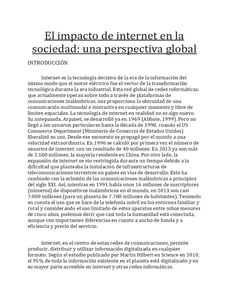 El Impacto de Internet en La Sociedad | PDF | Internet | Servicio de ...