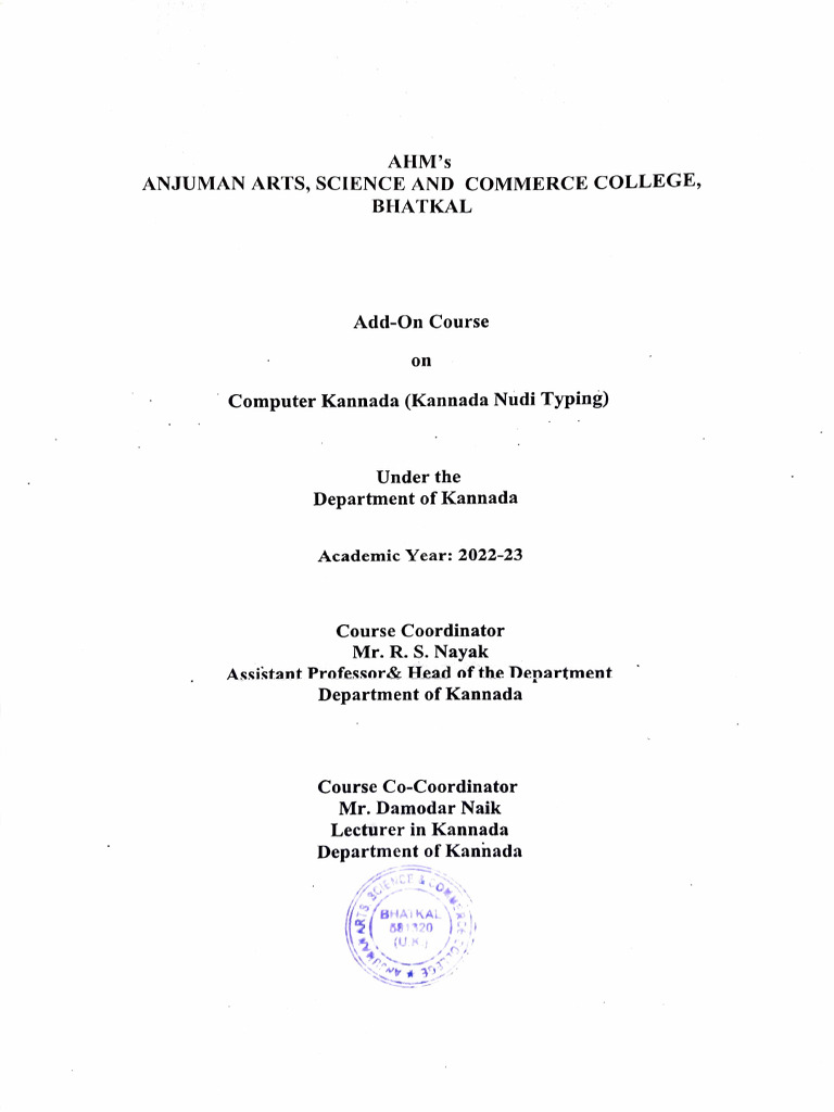 Computer Kannada Nudi Typing Add On Course 2022 23 | PDF