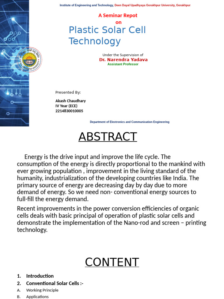Plastic Solar Cell Technology | PDF