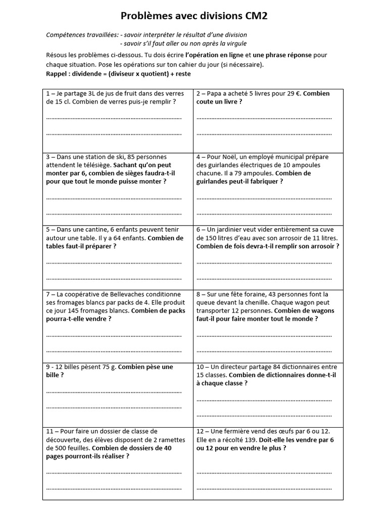 Problèmes avec divisions CM2 | PDF