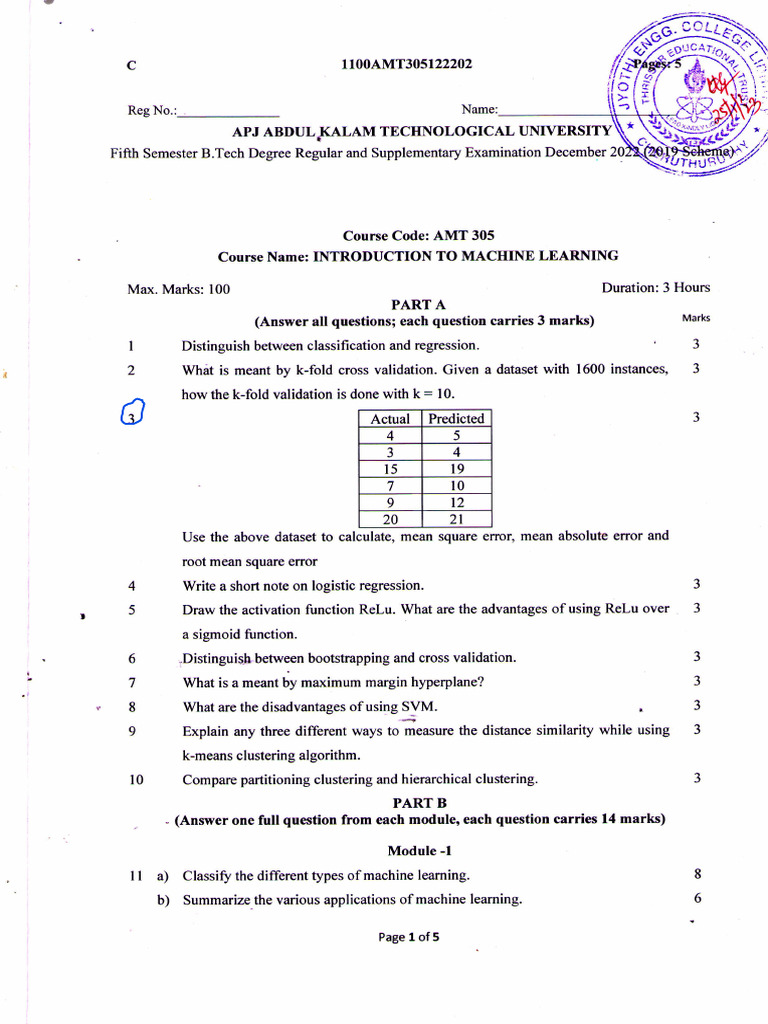 Amt305 Introduction To Machine Learning, Pyq | PDF | Support Vector ...