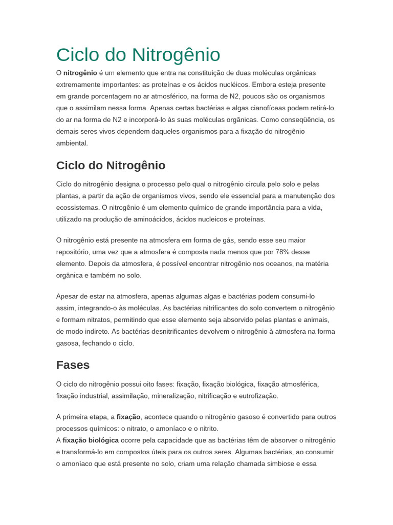 Ciclo do Nitrogênio | PDF