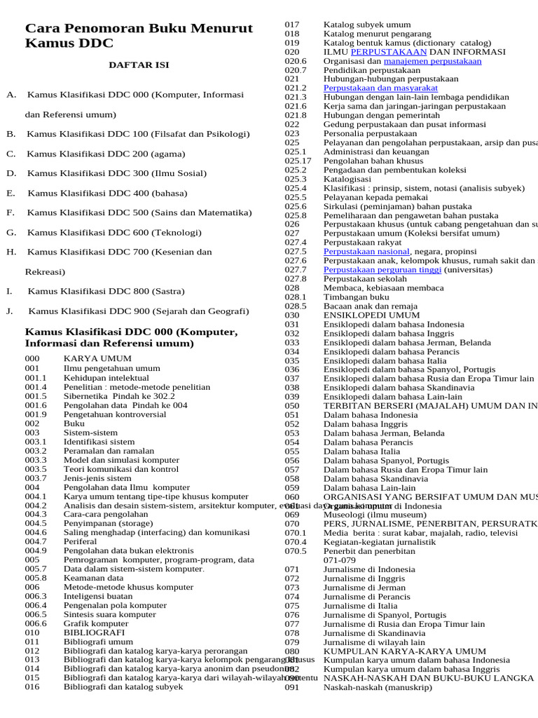 Cara Penomoran Buku Menurut Kamus DDC | PDF