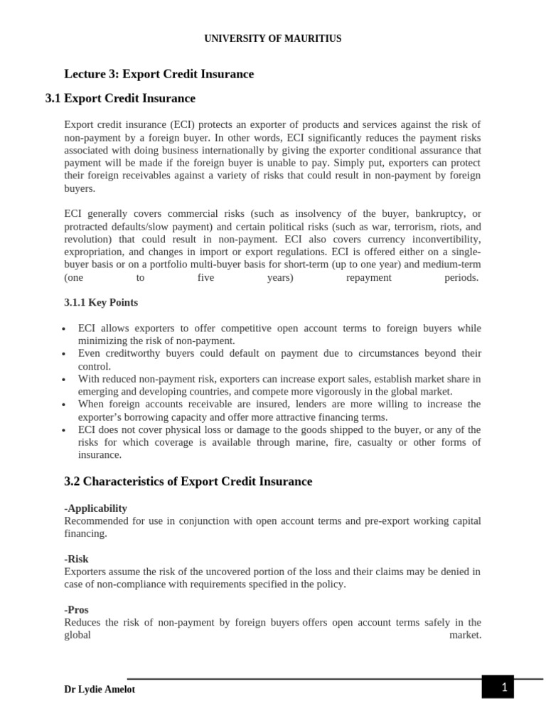 Lecture 3 - Export Credit Insurance | PDF