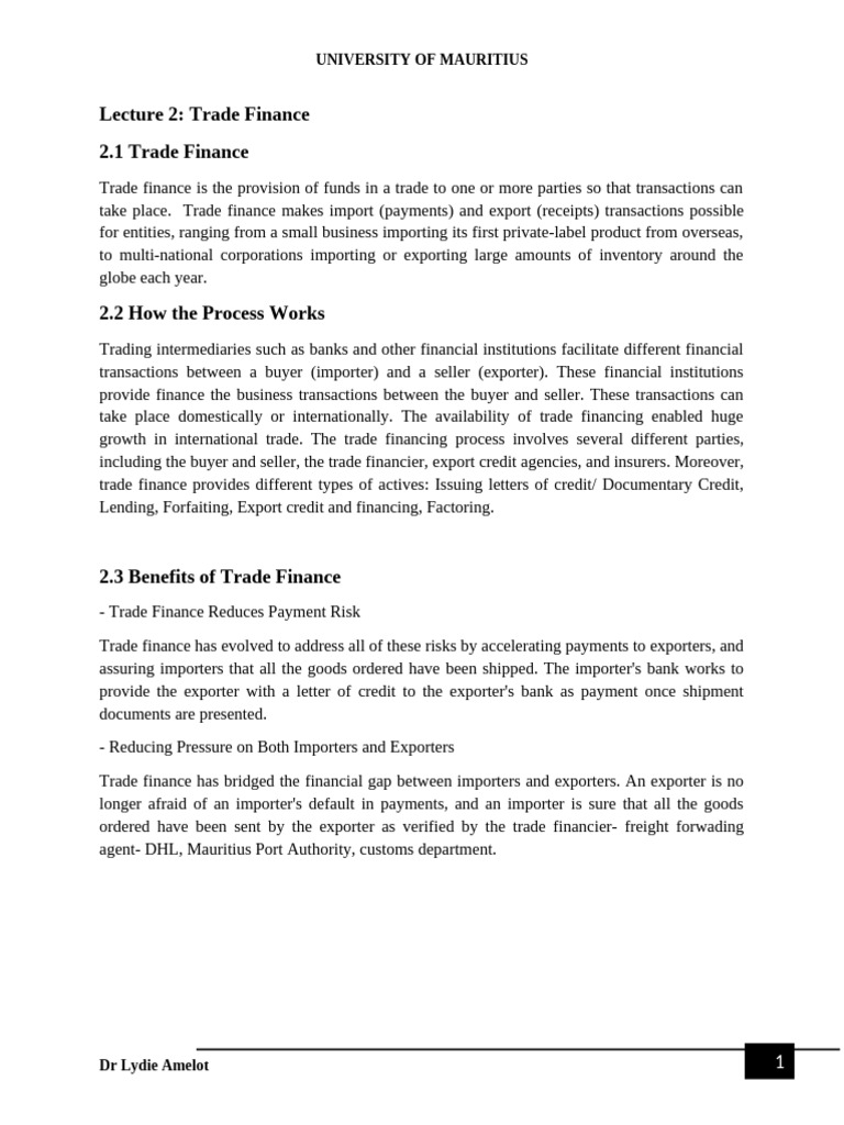 Lecture 2 - Trade Finance | PDF