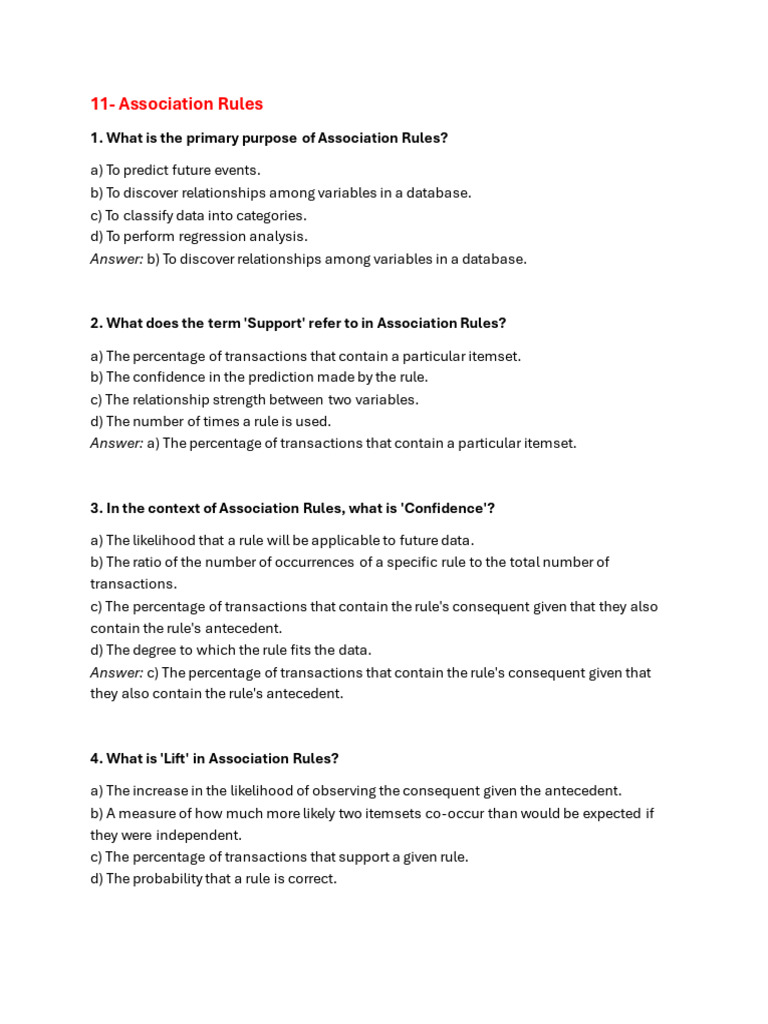 11-Association Rules: 1. What Is The Primary Purpose of Association ...