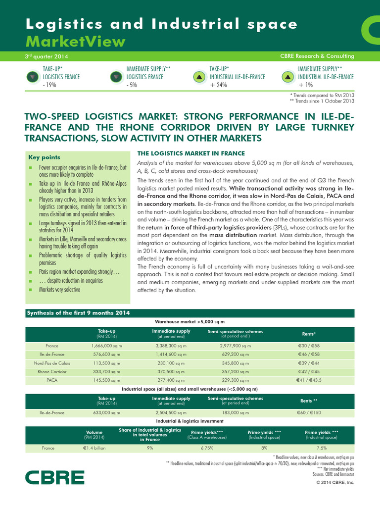 CBRE France Industrial Logistics q3-2014 | PDF